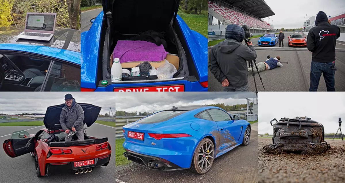 Graue Reifen des Sportwagens Chevrolet Corvette Z06 und Jaguar F-Type SVR 549_31